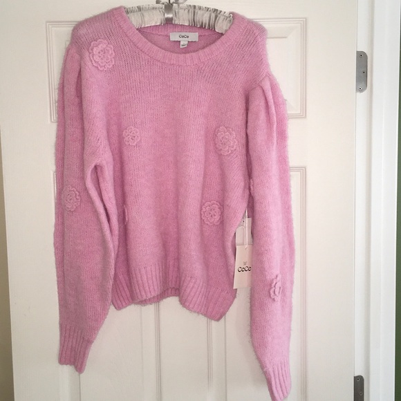 CeCe | Sweaters | Cece Soft Pink 3d Floral Sweater | Poshmark